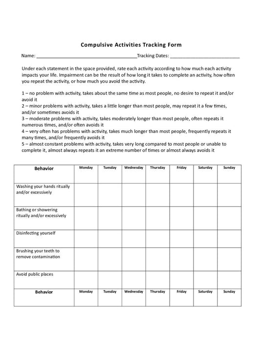 Tracking Your Compulsive Activities – The Counseling Store