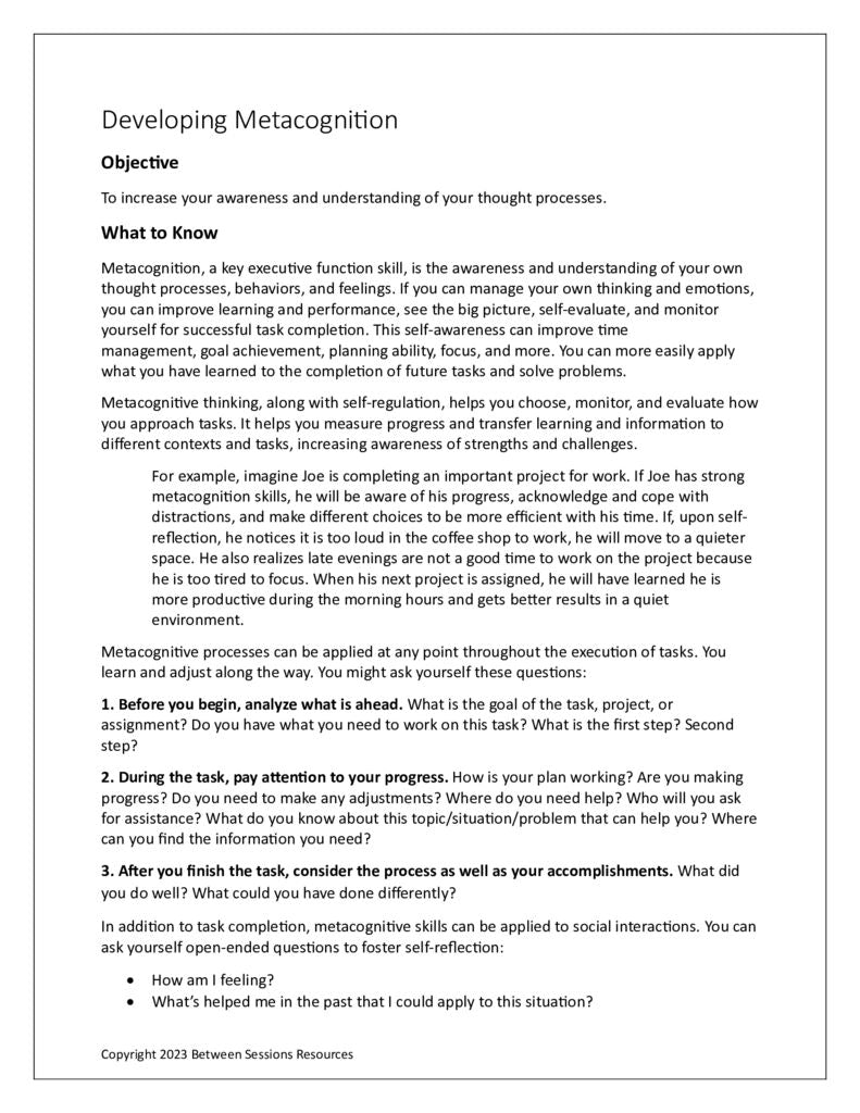 Developing Metacognition The Counseling Store