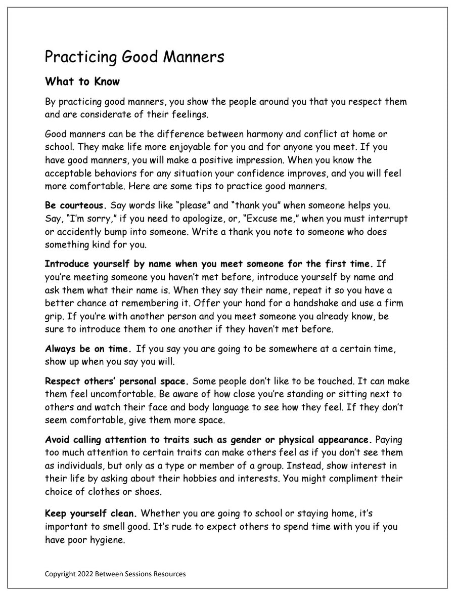 Practicing Good Manners (children and teens) – The Counseling Store