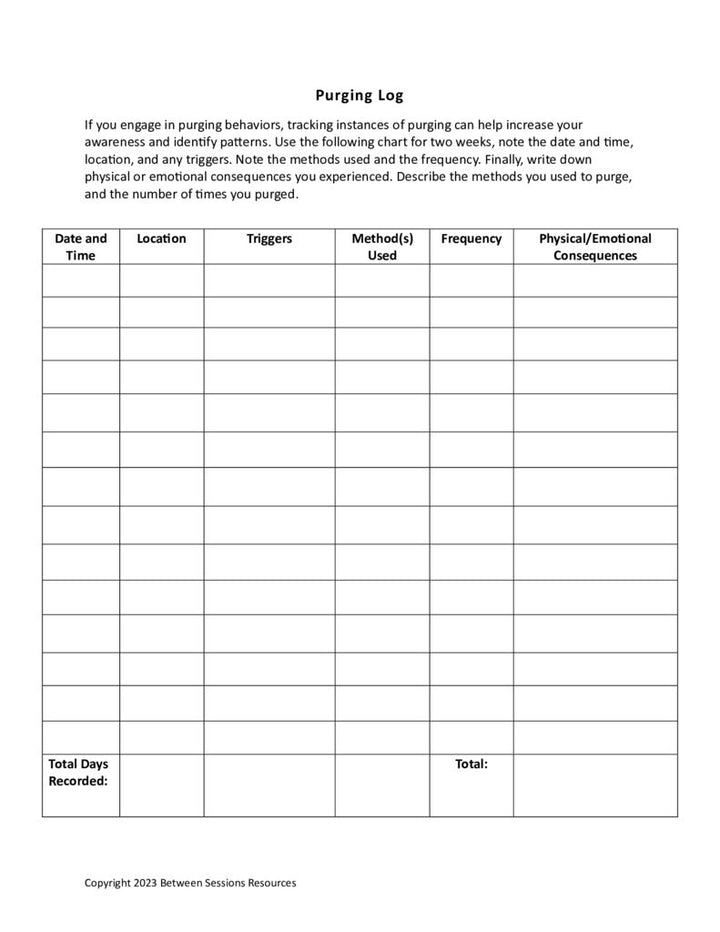Purging Log – The Counseling Store