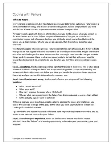 Coping with Failure Worksheet – The Counseling Store