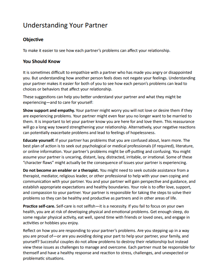 Understanding Your Partner Worksheet – The Counseling Store