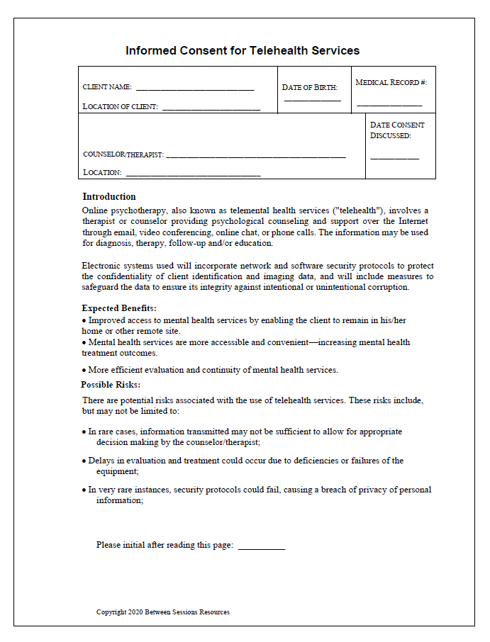 Informed Consent for Telehealth Services Form – The Counseling Store