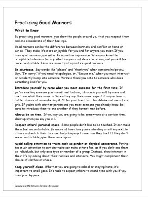 Practicing Good Manners Worksheet (children) – The Counseling Store