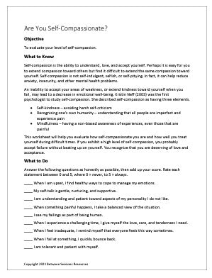 Are You Self-Compassionate? Worksheet – The Counseling Store