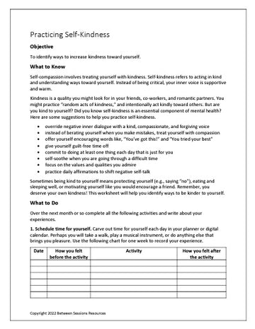 Practicing Self-Kindness Worksheet – The Counseling Store